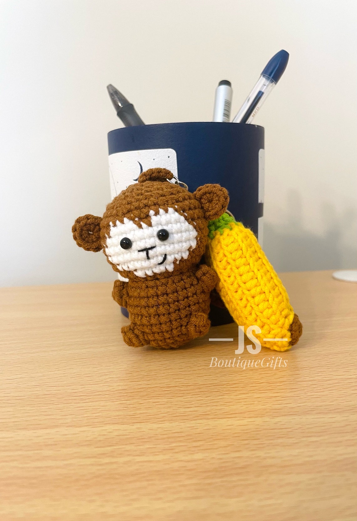 Little Monkey and Banana Keychain, Cute Monkey Keychain, Crochet Banana ...