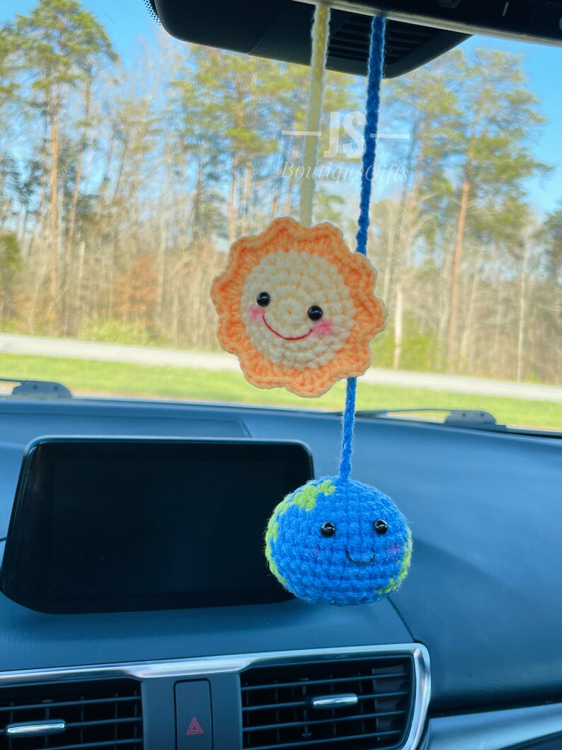 Hanging Crochet Earth and Sun, Cute Space Keychain, Unique Handmade ...