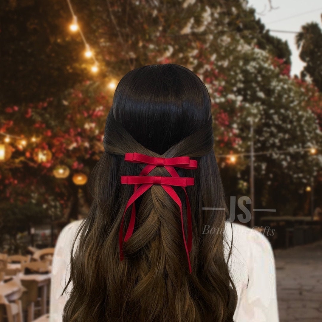 Set of 2 Skinny Matte Satin Hair Bow, Elegant Hair Bow Sets, Adult Hair ...