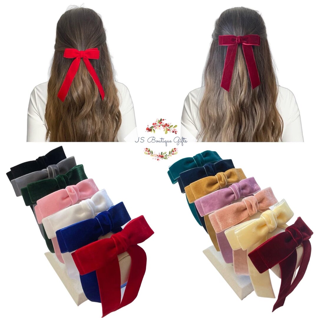 2 Styles Velvet Hair Bow, Elegant Hair Bow, Long Tail Hair Bow, Adult ...
