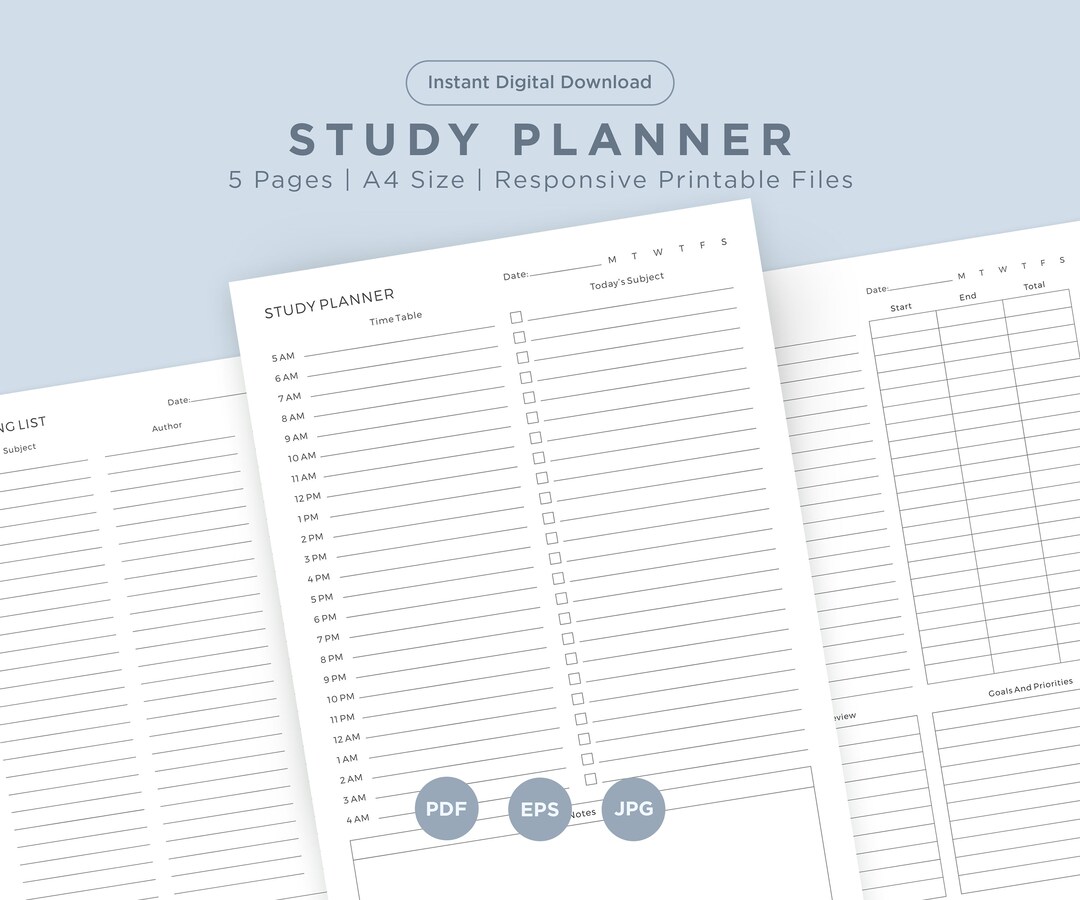 Study Planning Pages, Planner Sheets, 5 Different Layout, Responsive ...