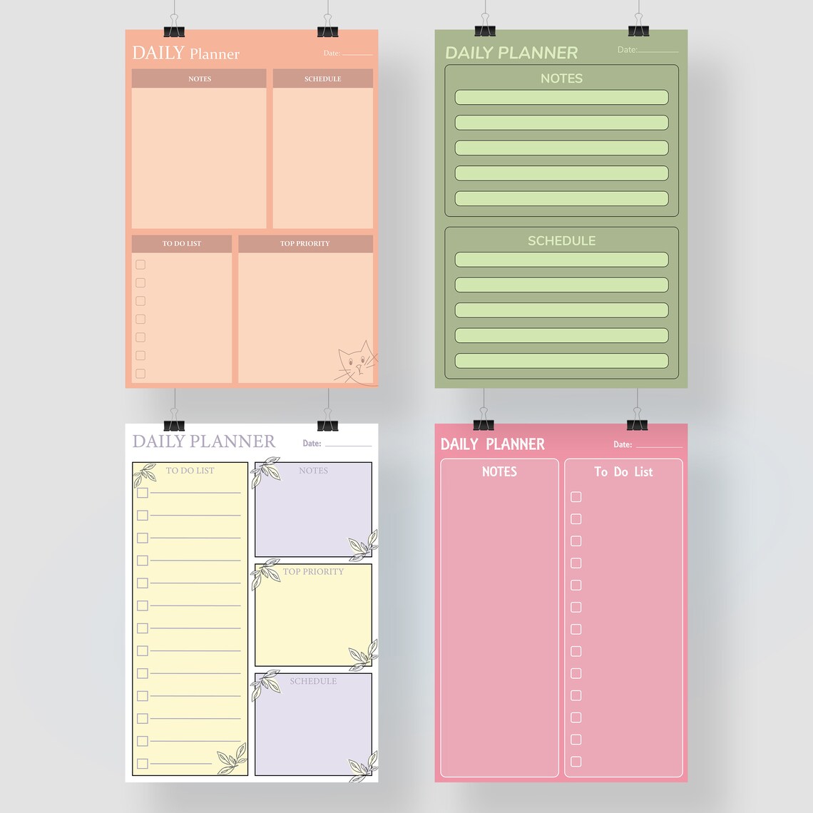 Daily Planner Sheet A4 With 10 Different Colorful Design Layout ...