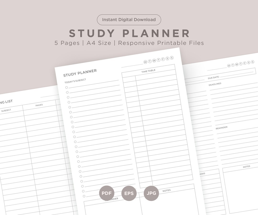 Study Planning Pages, Planner Sheets, 5 Different Layout, Responsive ...