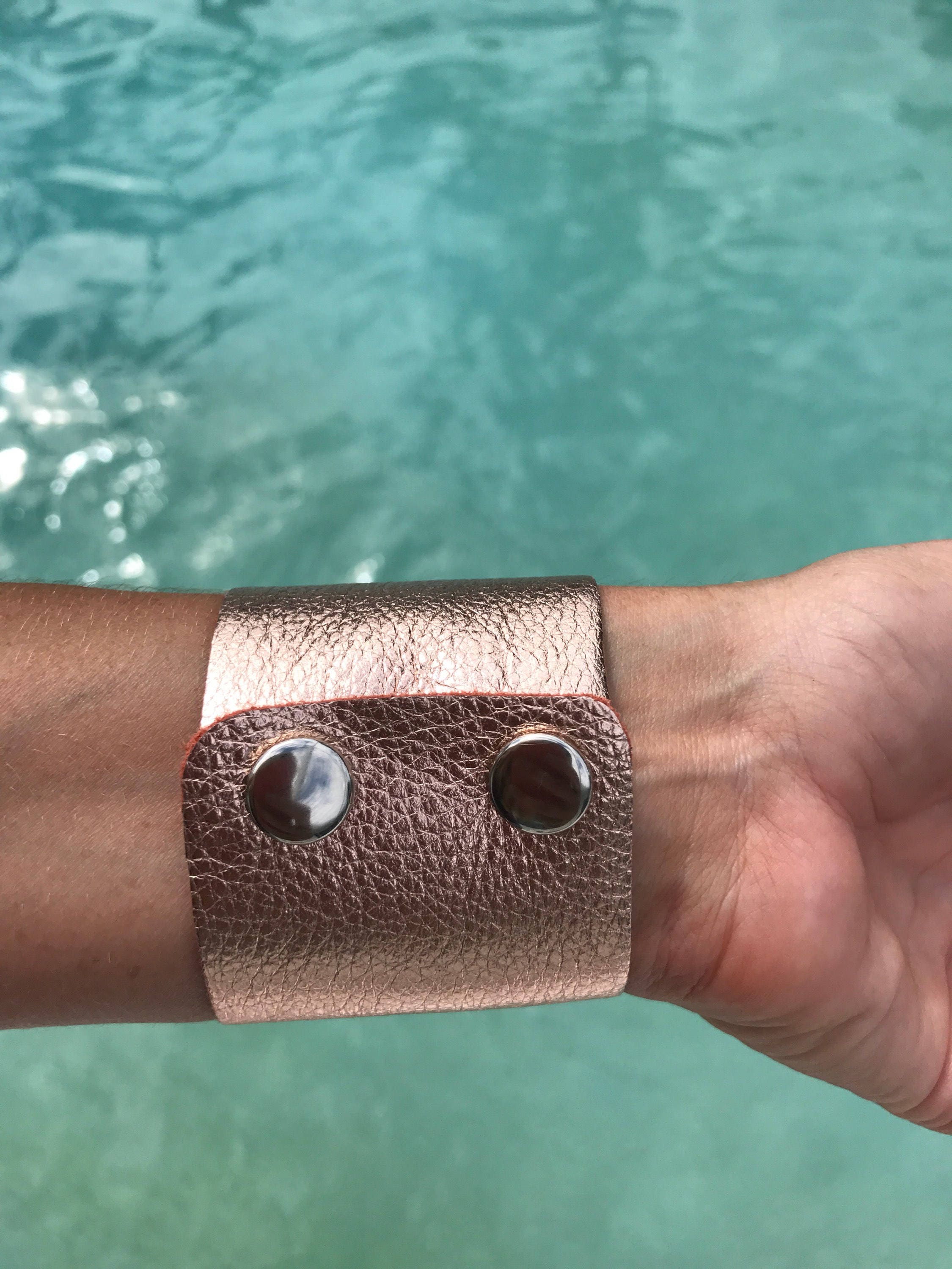 Rose Gold Solid Leather Cuff - Etsy