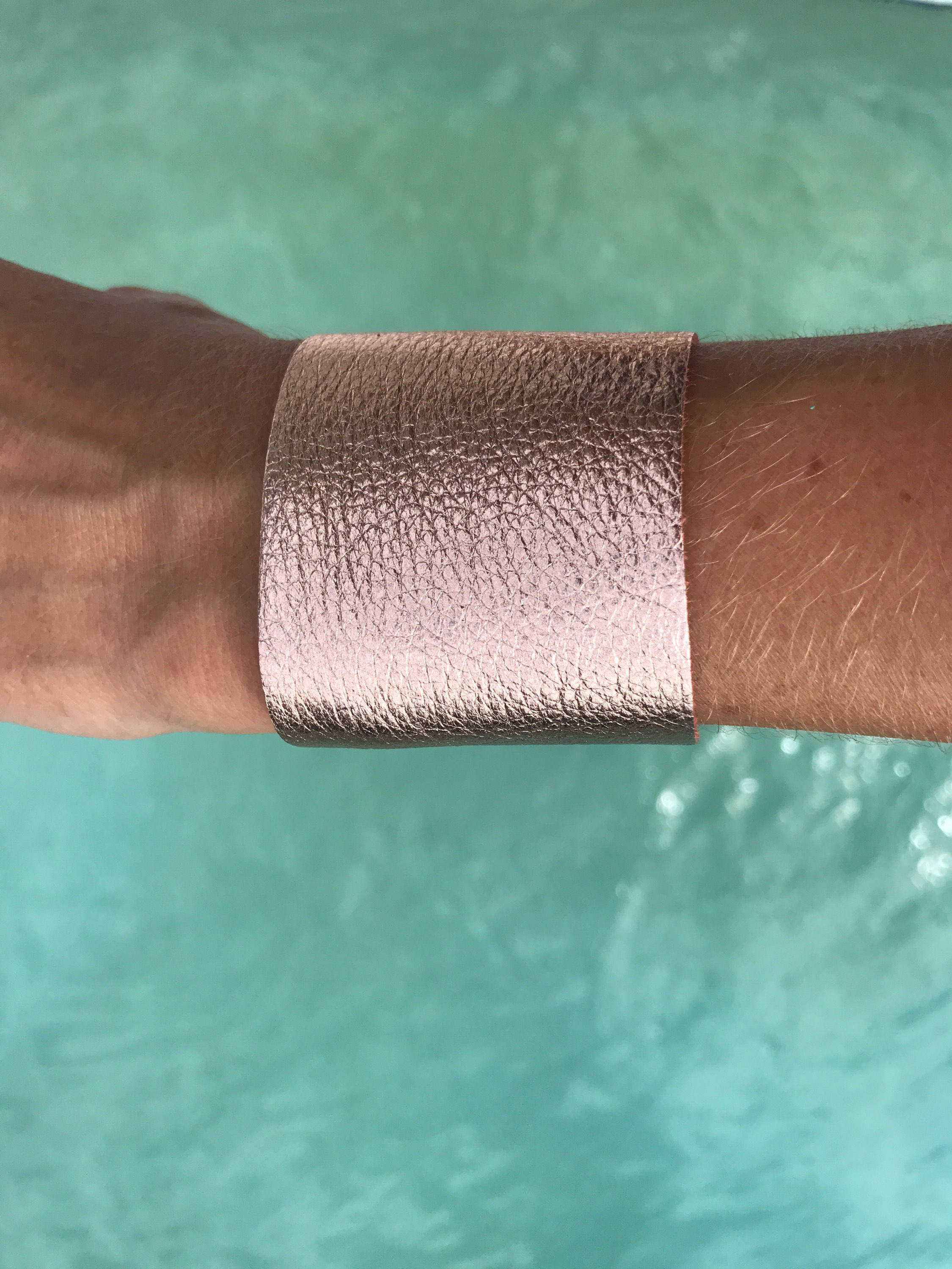 Rose Gold Solid Leather Cuff - Etsy
