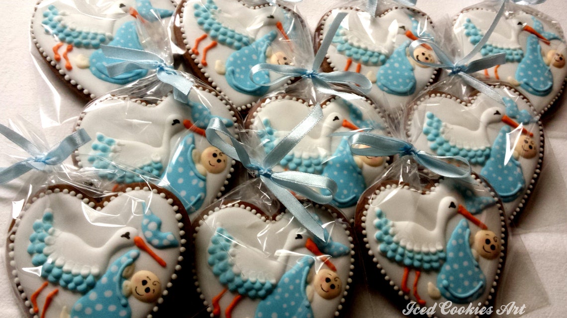 10 Homemade Gingerbread Stork Cookies Decorated With Royal Icing Sugar ...