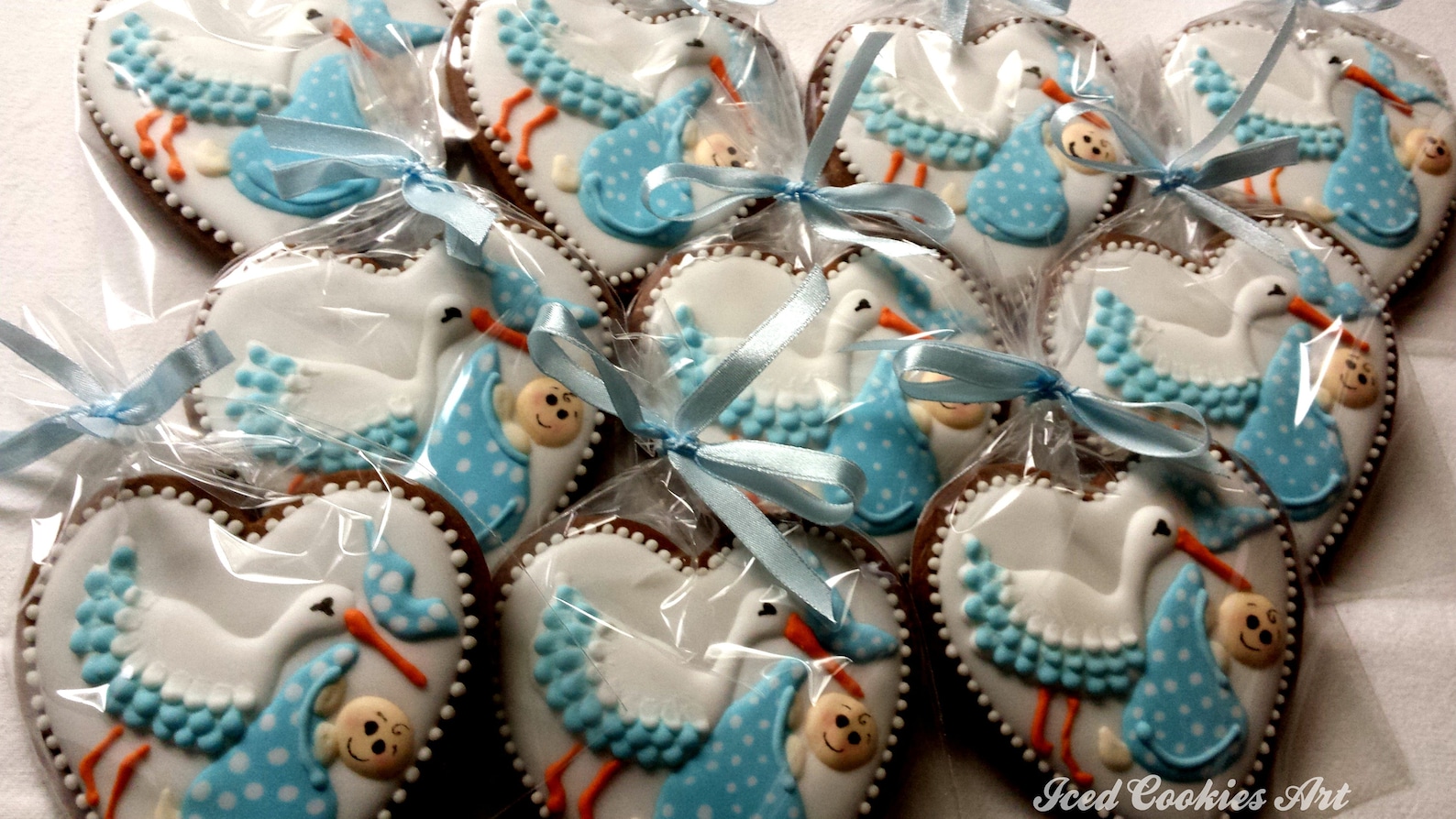 10 Homemade Gingerbread Stork Cookies Decorated With Royal Icing Sugar ...