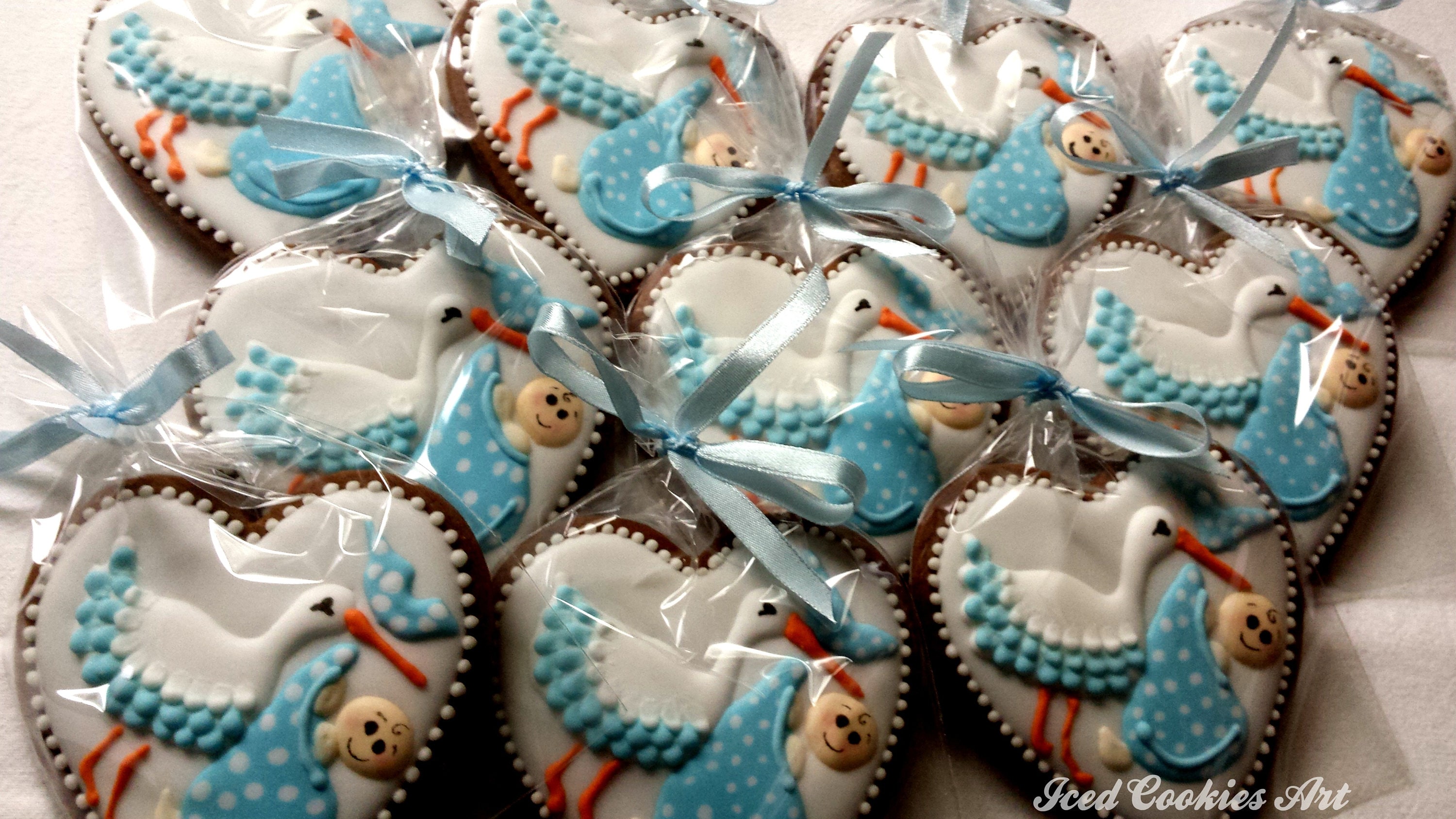 10 Homemade Gingerbread Stork Cookies Decorated With Royal Icing Sugar ...