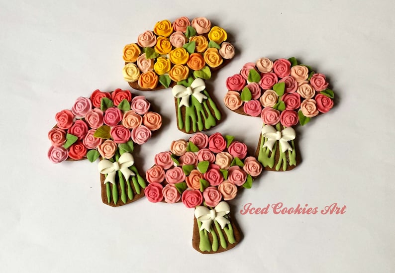 10 Flower Bouquets Homemade Gingerbread Cookies Decorated With - Etsy UK