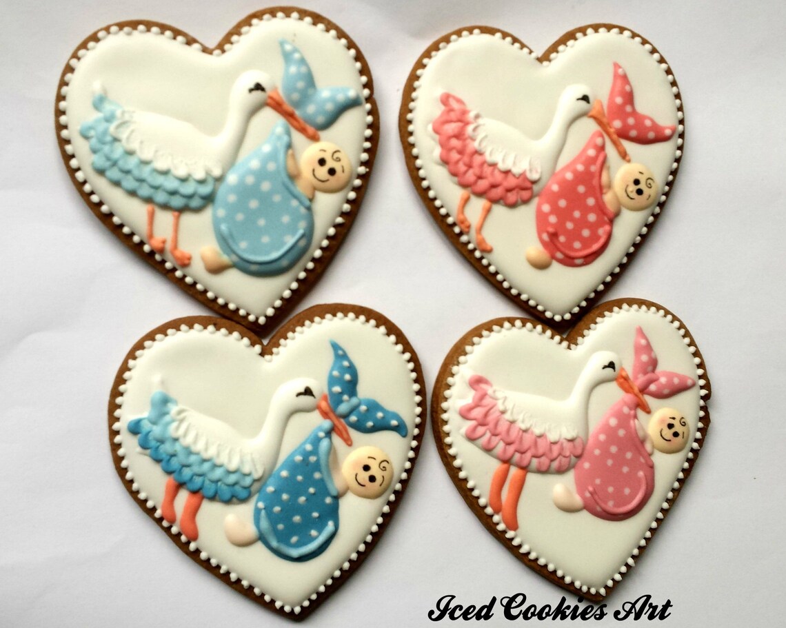 10 Homemade Gingerbread Stork Cookies Decorated With Royal Icing Sugar ...