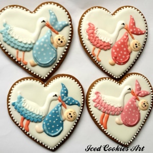 10 Homemade Gingerbread Stork Cookies Decorated With Royal Icing Sugar ...