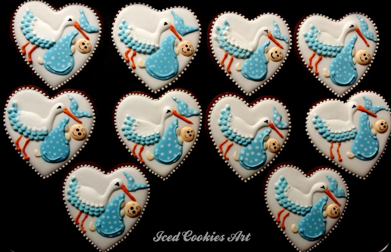 10 Homemade Gingerbread Stork Cookies Decorated With Royal Icing Sugar ...