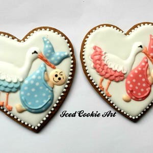 10 Homemade Gingerbread Stork Cookies Decorated With Royal Icing Sugar ...