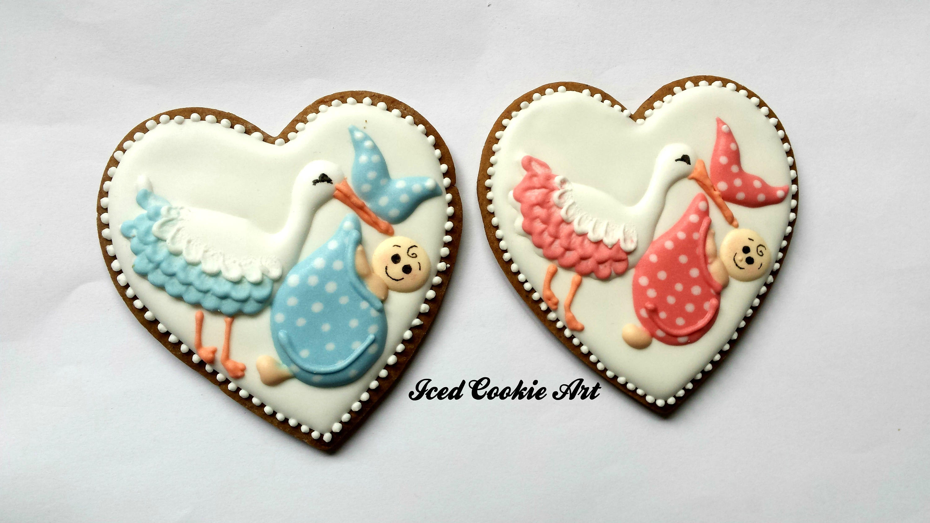 10 Homemade Gingerbread Stork Cookies Decorated With Royal Icing Sugar ...