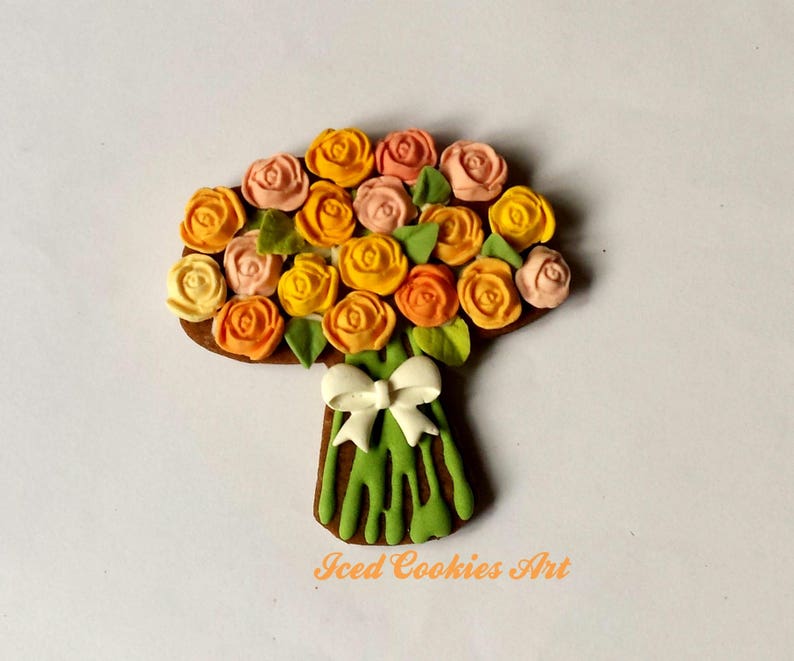 10 Flower Bouquets Homemade Gingerbread Cookies Decorated with | Etsy