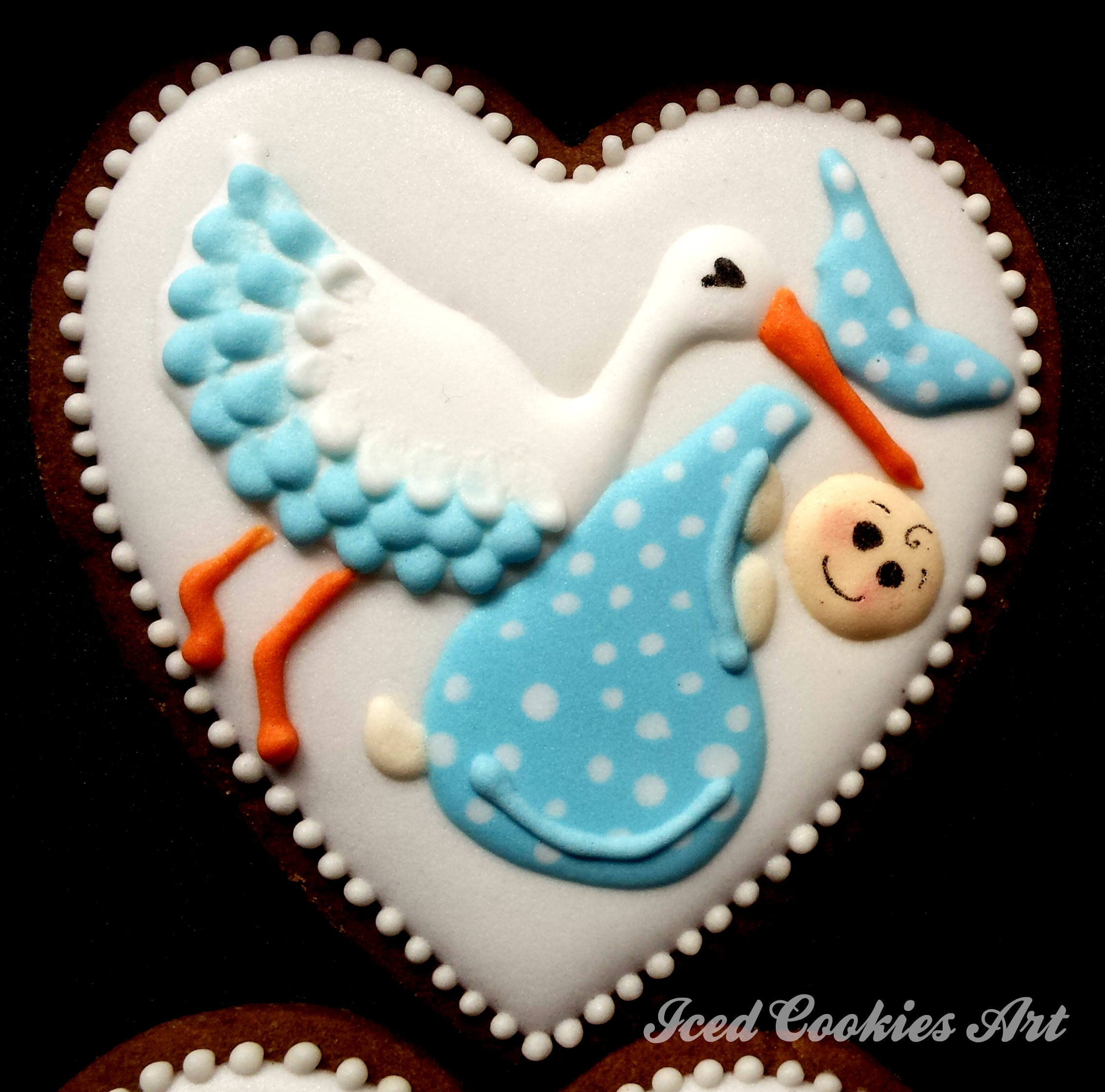 10 Homemade Gingerbread Stork Cookies Decorated With Royal Icing Sugar ...