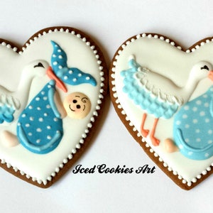 10 Homemade Gingerbread Stork Cookies Decorated With Royal Icing Sugar ...