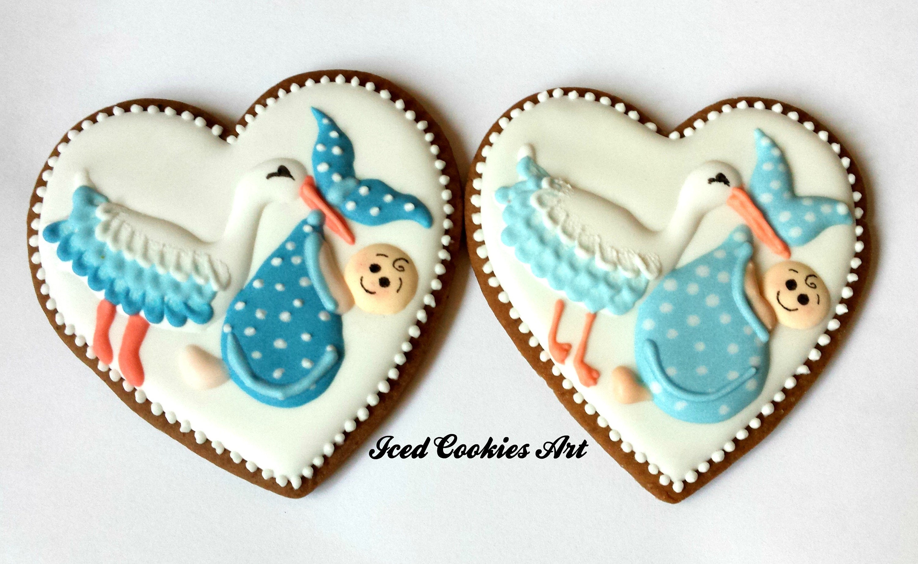 10 Homemade Gingerbread Stork Cookies Decorated With Royal Icing Sugar ...