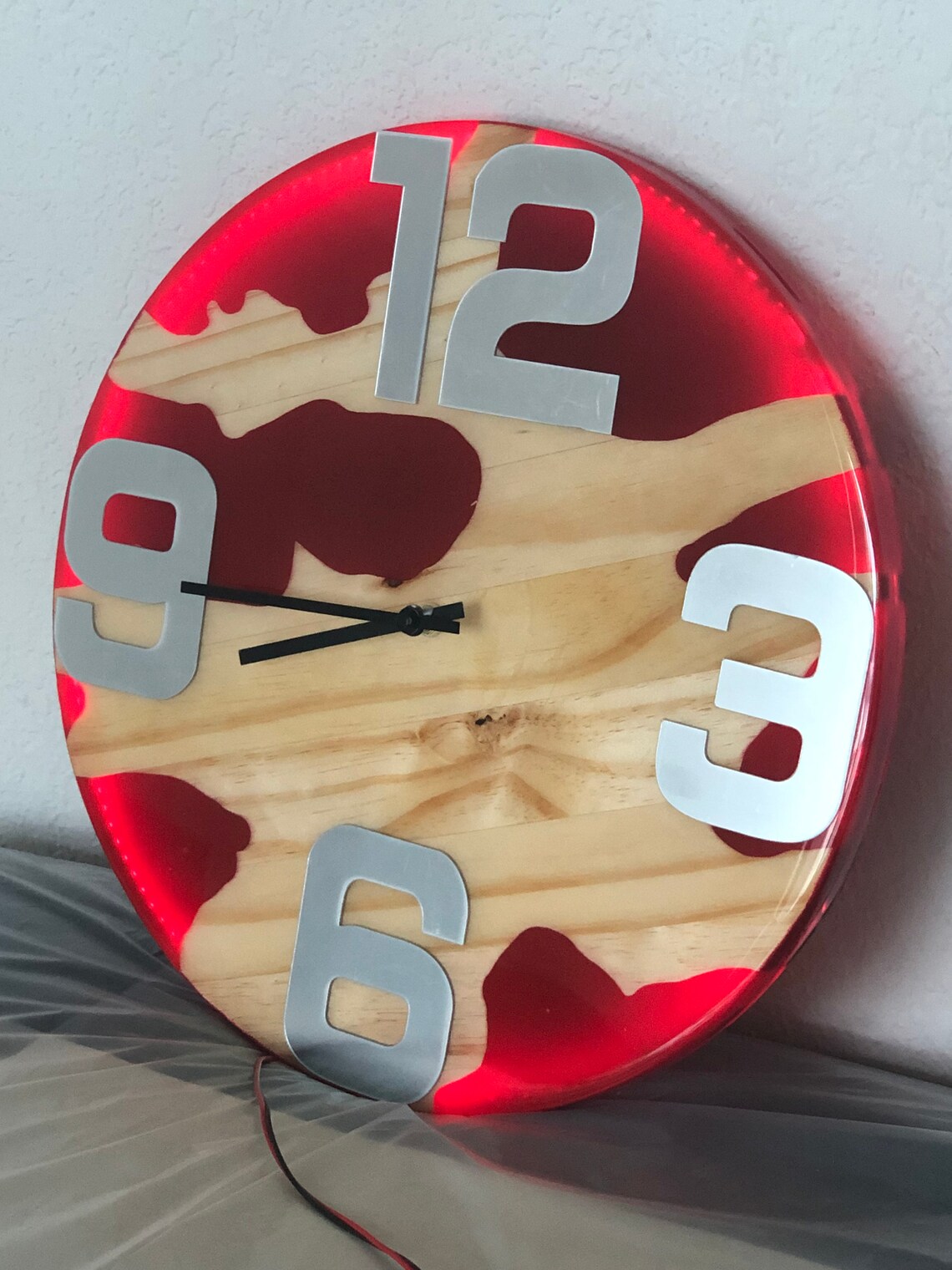 River Clock Resine RED + LED Light - Etsy