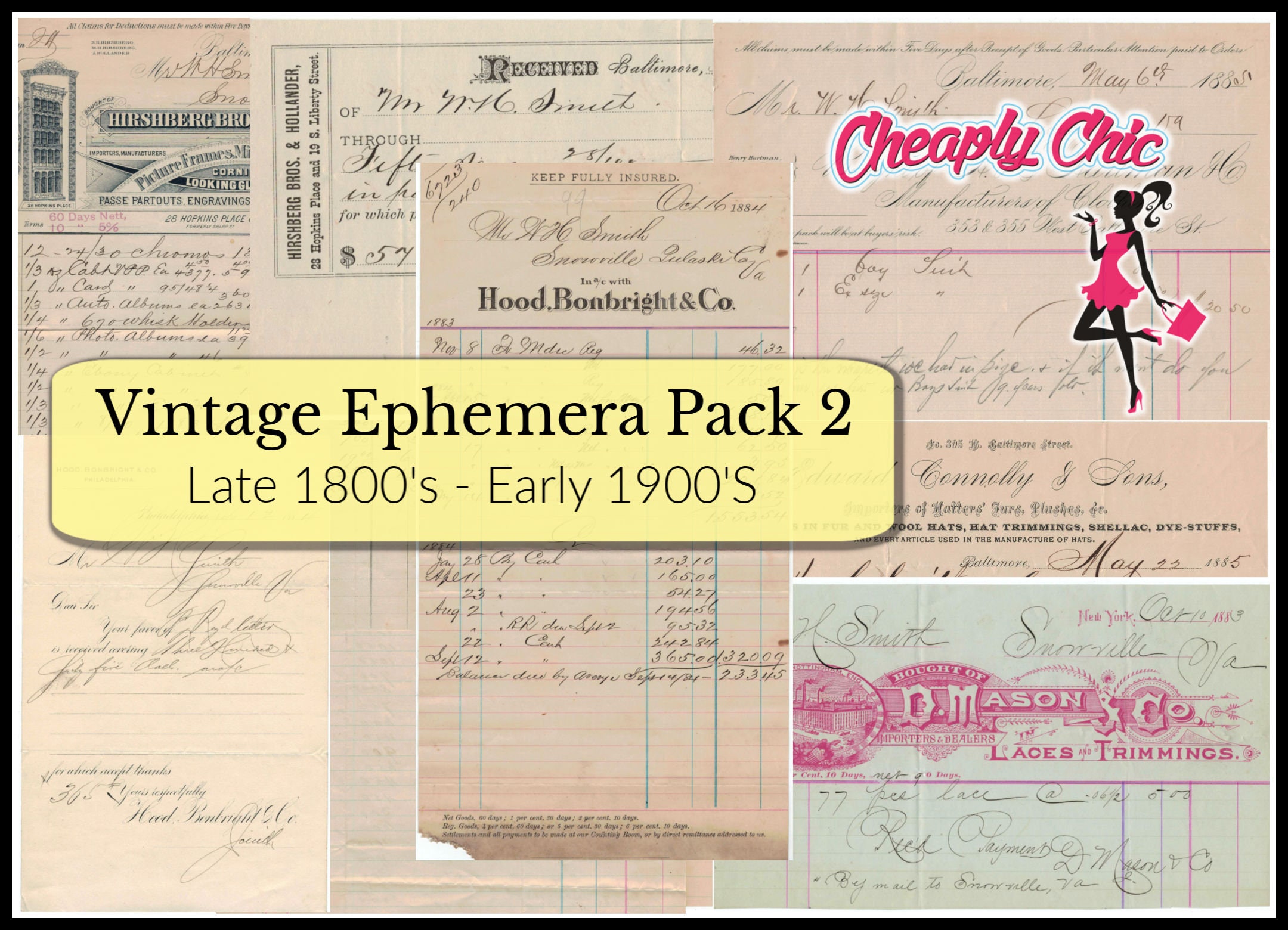 Printable Vintage Ephemera Pack 2 Reciepts | Etsy