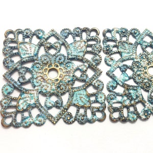 6ps Square Filigree Charm Brass Large Lace Connector Turquoise Rustic ...
