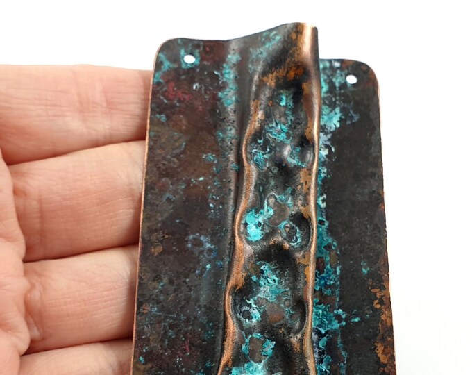 Hammered Copper Pendant 2 Holes Large Textured Air Chasing Statement ...