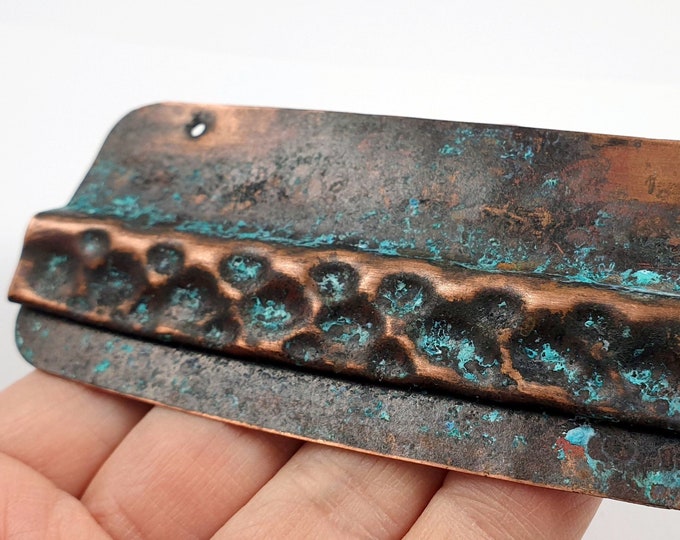Hammered Copper Pendant 2 Holes Large Textured Air Chasing Statement ...