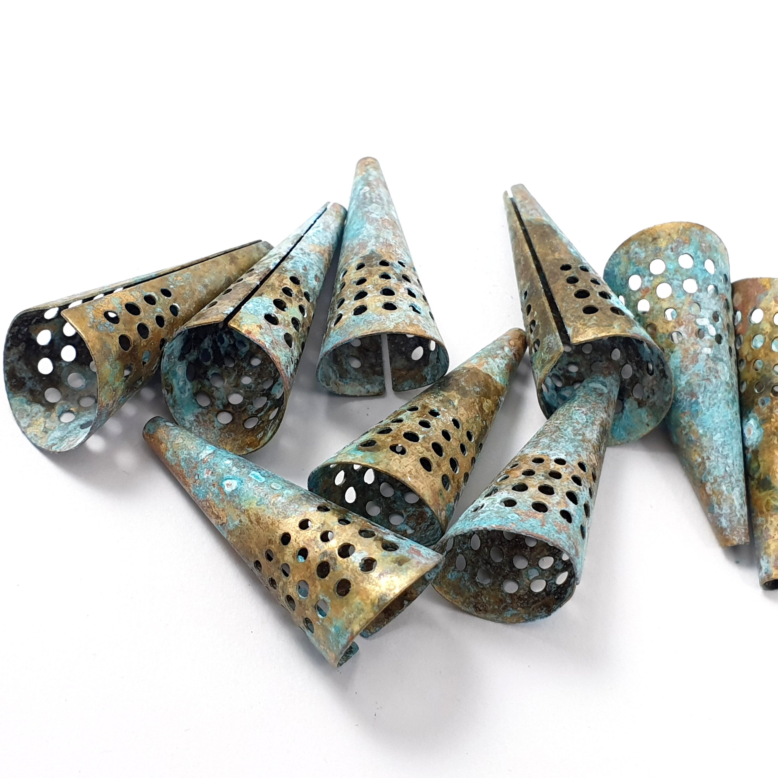 8ps Large Tassel Cone Caps Brass Beads Verdigris Aged Rustic Blue ...