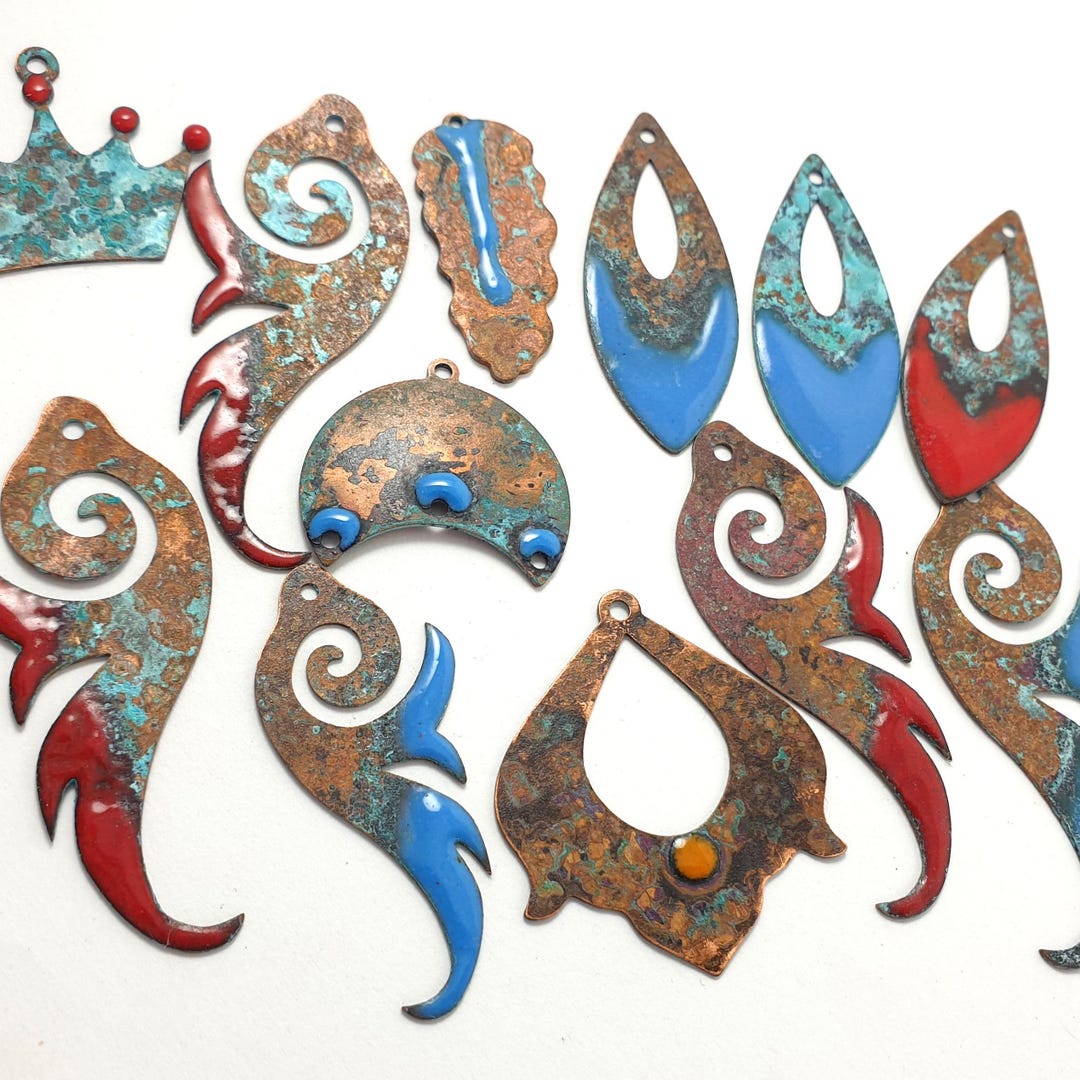 Set of 12ps Copper Enameling Supply Aged Vintage Color Patina Jewelry ...