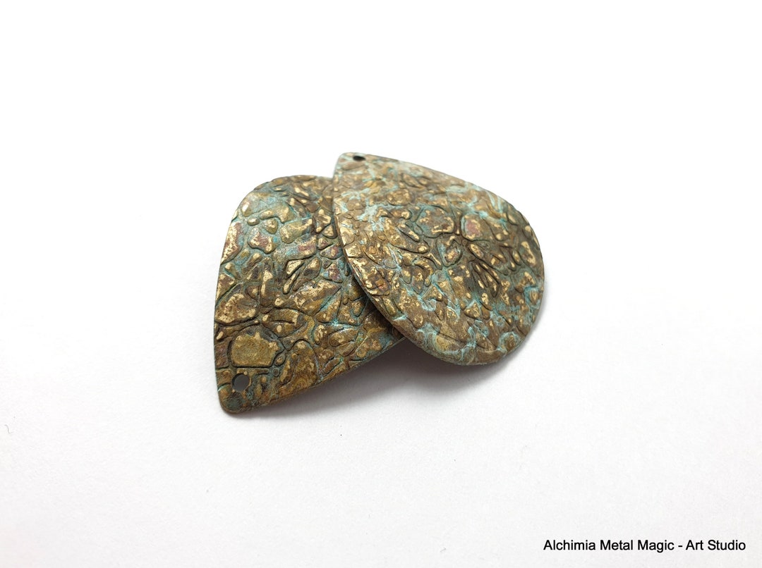 4ps Drop Hammered Charm Textured Brass Connector 1 Hole Verdigris ...