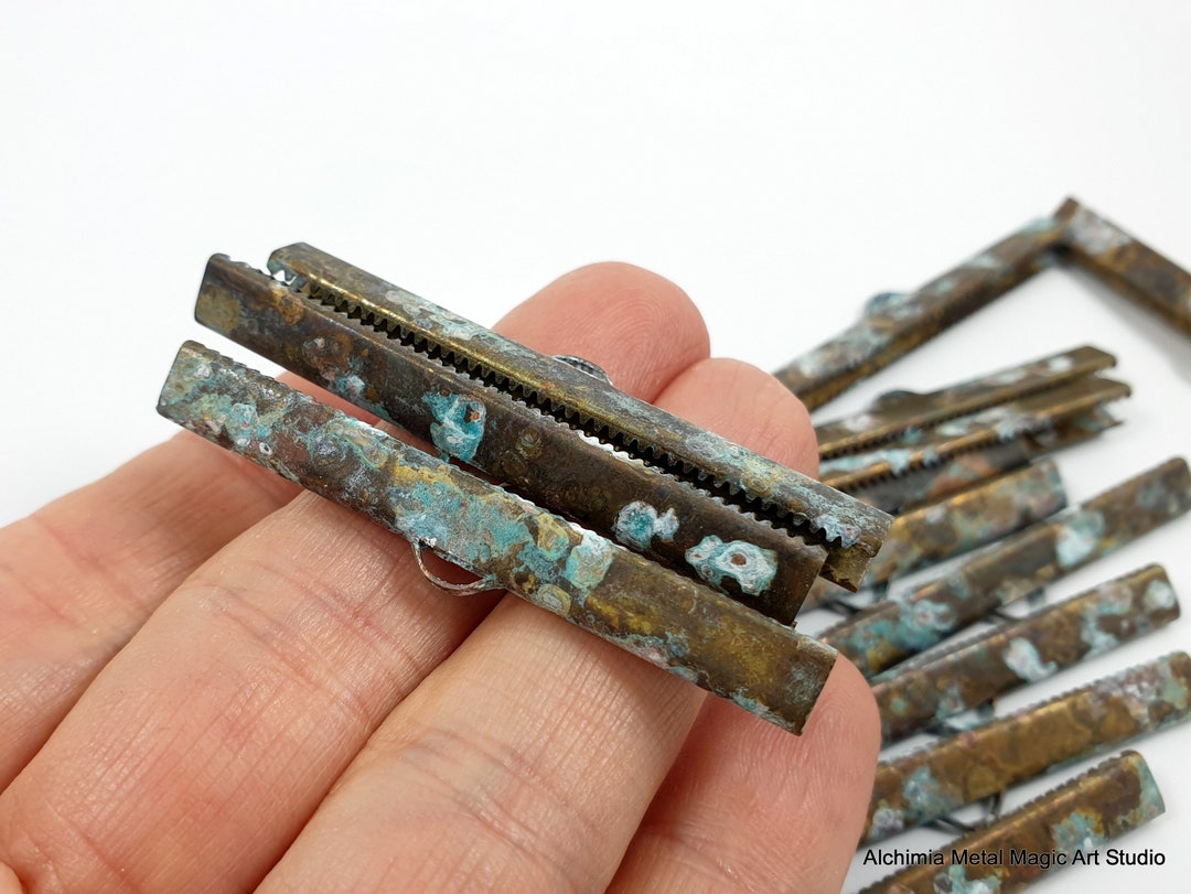 4ps Ribbon Crimp End 2" Brass Ribbon End Clap 1 Loop Rustic Vintage ...