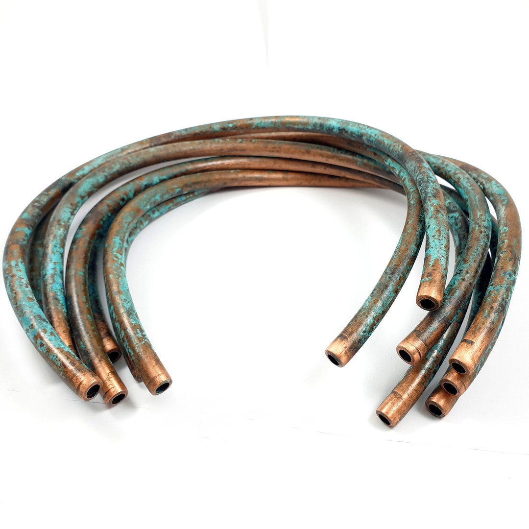 1ps Copper Collar Tube Large Curve Beading Leather Tube Organic Patina ...