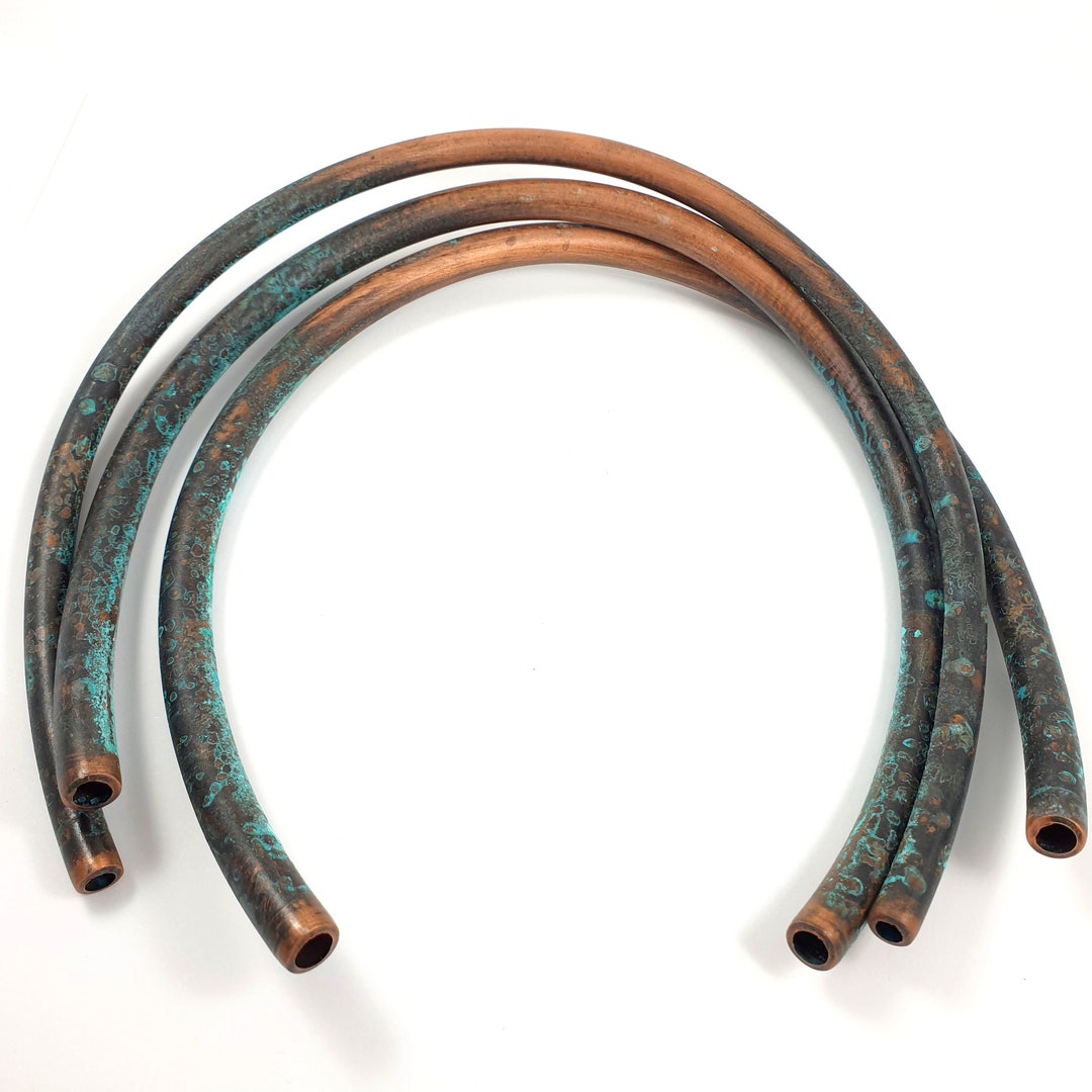 1ps Copper Collar Tube Large Curve Beading Leather Tube Organic Patina ...