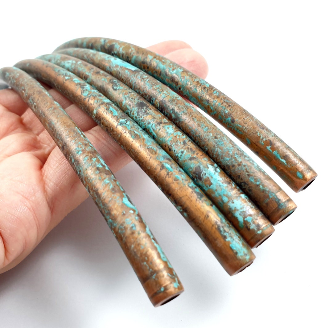 Copper Collar Tube Large Curve Beading Leather Tube Organic Patina ...