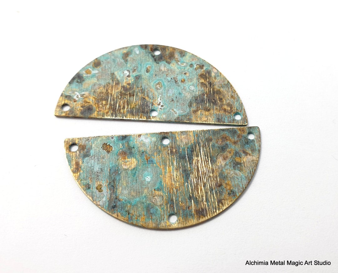 4ps Semi Circle Earring Brass Beads 4 Holes Vintage Patina Handmade ...