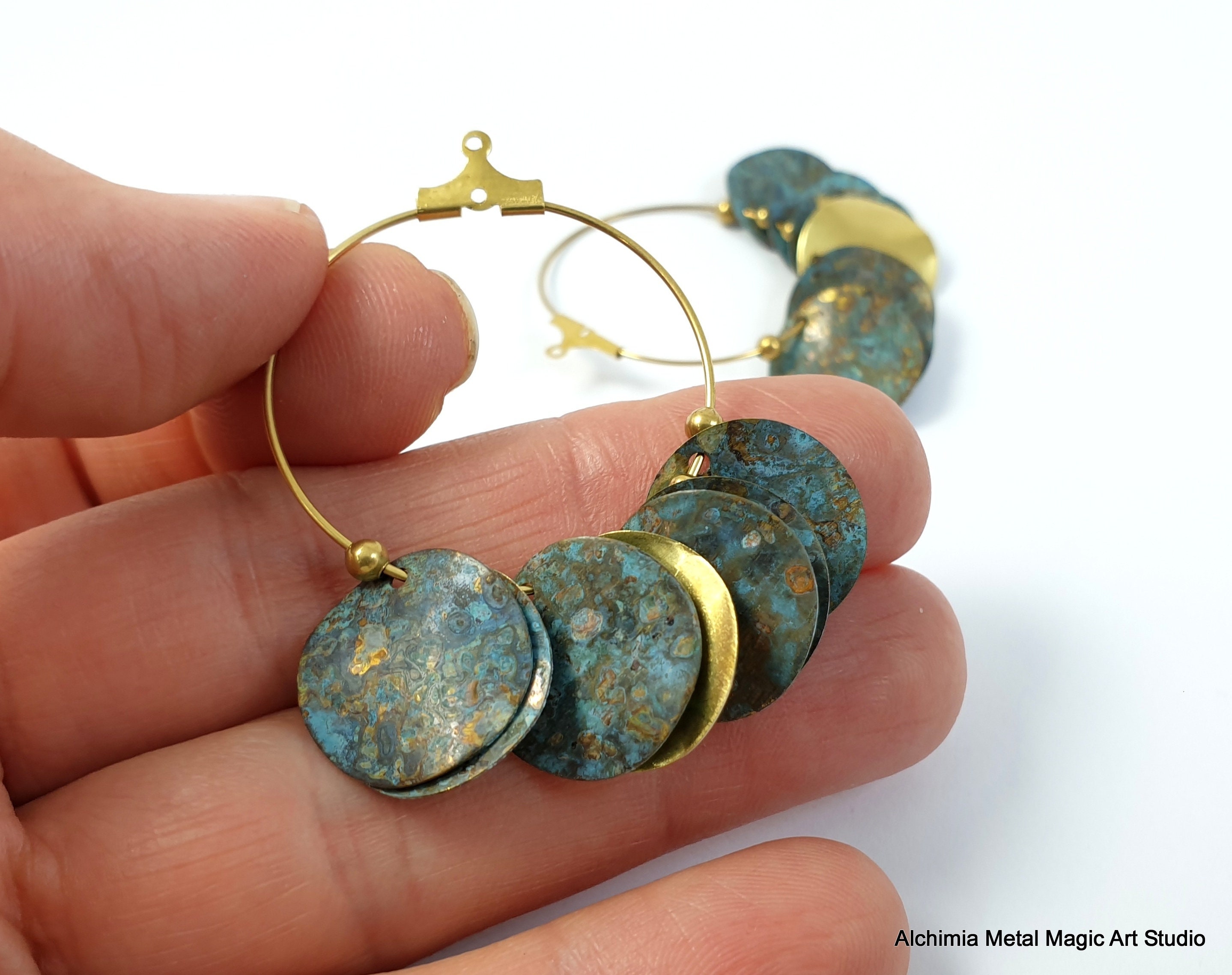 Large Circle Wire Earrings 1 Pair With Wavy Round Brass Discs - Etsy