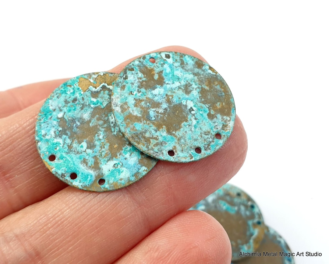 6ps Patina Earring Charms Brass Circle Disc 4 Holes Vintage Rustic ...