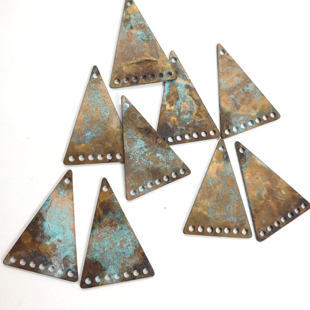 8ps Brass Connector 8 Hole Textured Triangle Hole Blank Verdigris ...