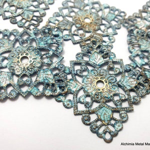 6ps Square Filigree Charm Brass Large Lace Connector Turquoise Rustic ...