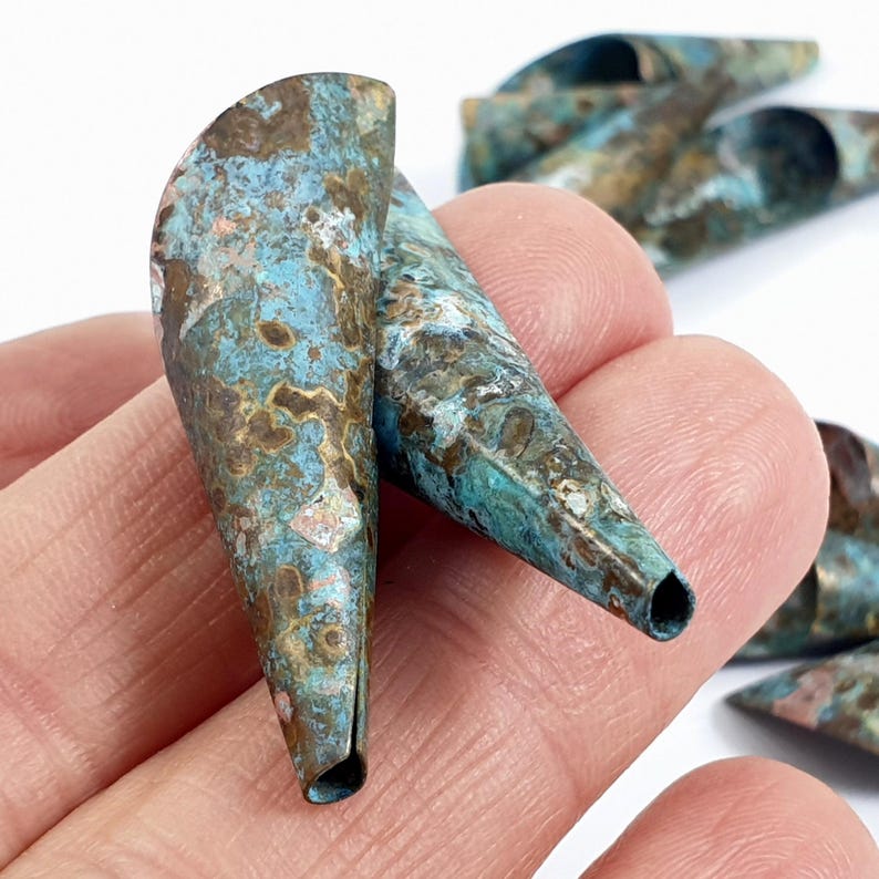 6ps Cone Bead Charms Large Brass Caps Vintage Patina for Jewelry ...