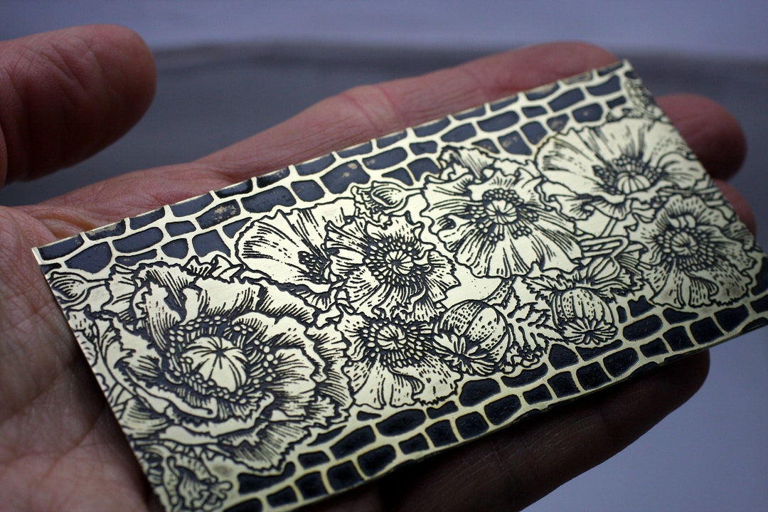 Etched Brass Blank Poppy Flowers Nature Style Pattern Oxidized Brass ...