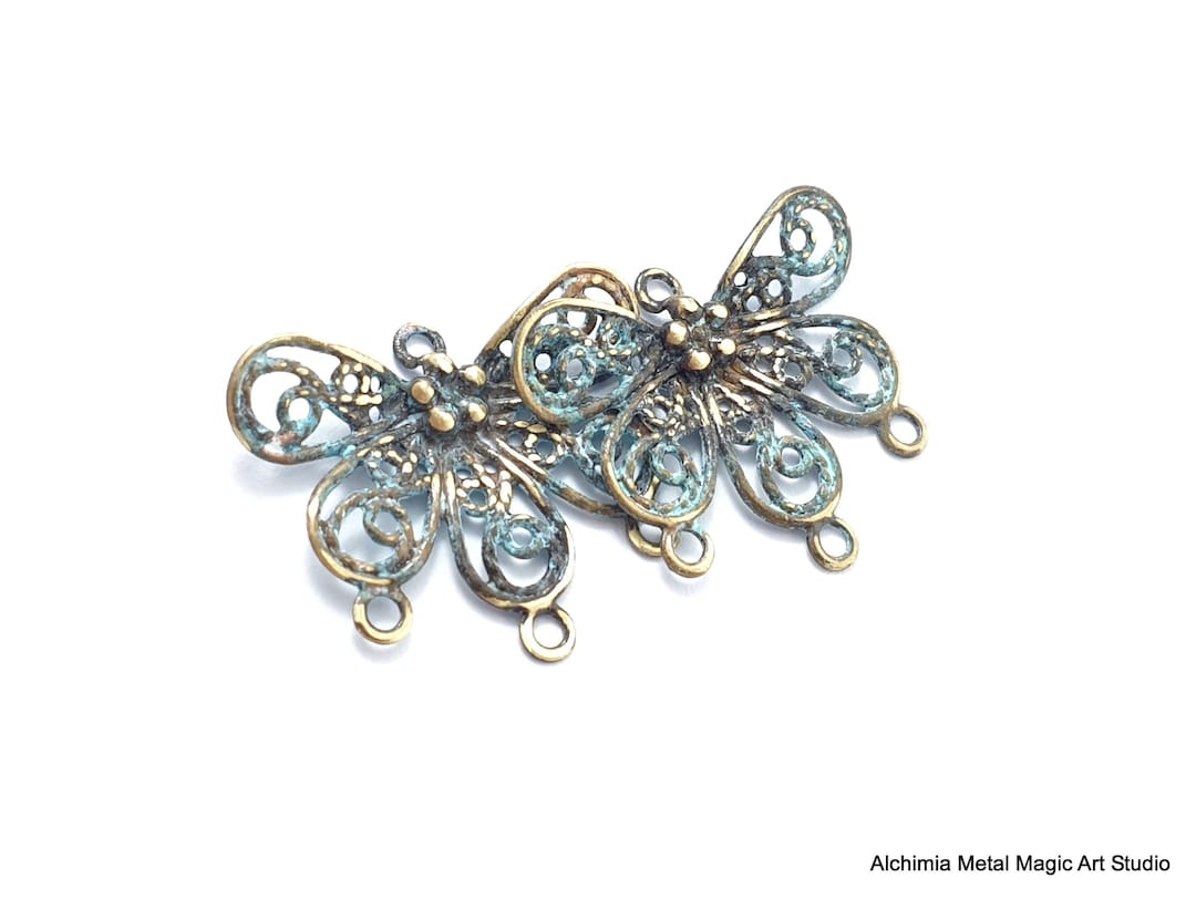 10pcs Small Butterfly Connector 4 Holes Brass Filigree Flower Green ...