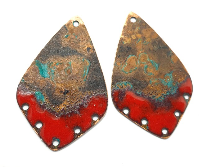 Copper Connector 2ps Oxidized Copper Blank 6 Holes Hot Red Enamel ...