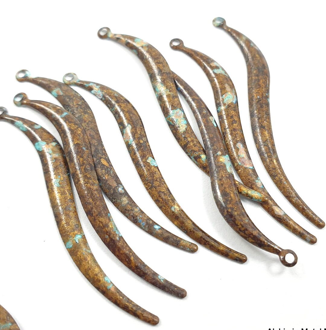 20pcs Wavy Long Spike Brass Blue Brown Spike Rustic Patina Jewelry ...
