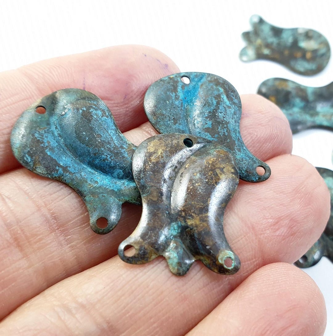 Set of 38ps Brass Flower Connectors 3 Holes Vintage Patina Turquoise ...