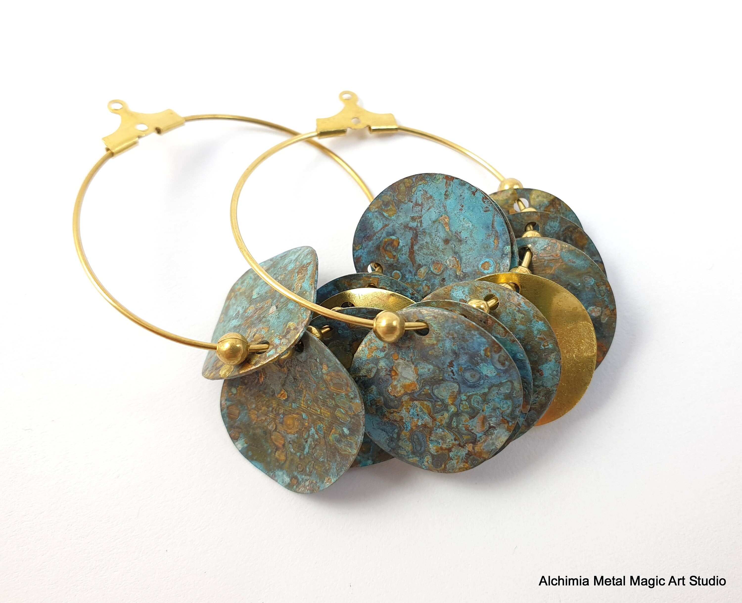 Large Circle Wire Earrings 1 Pair With Wavy Round Brass Discs - Etsy