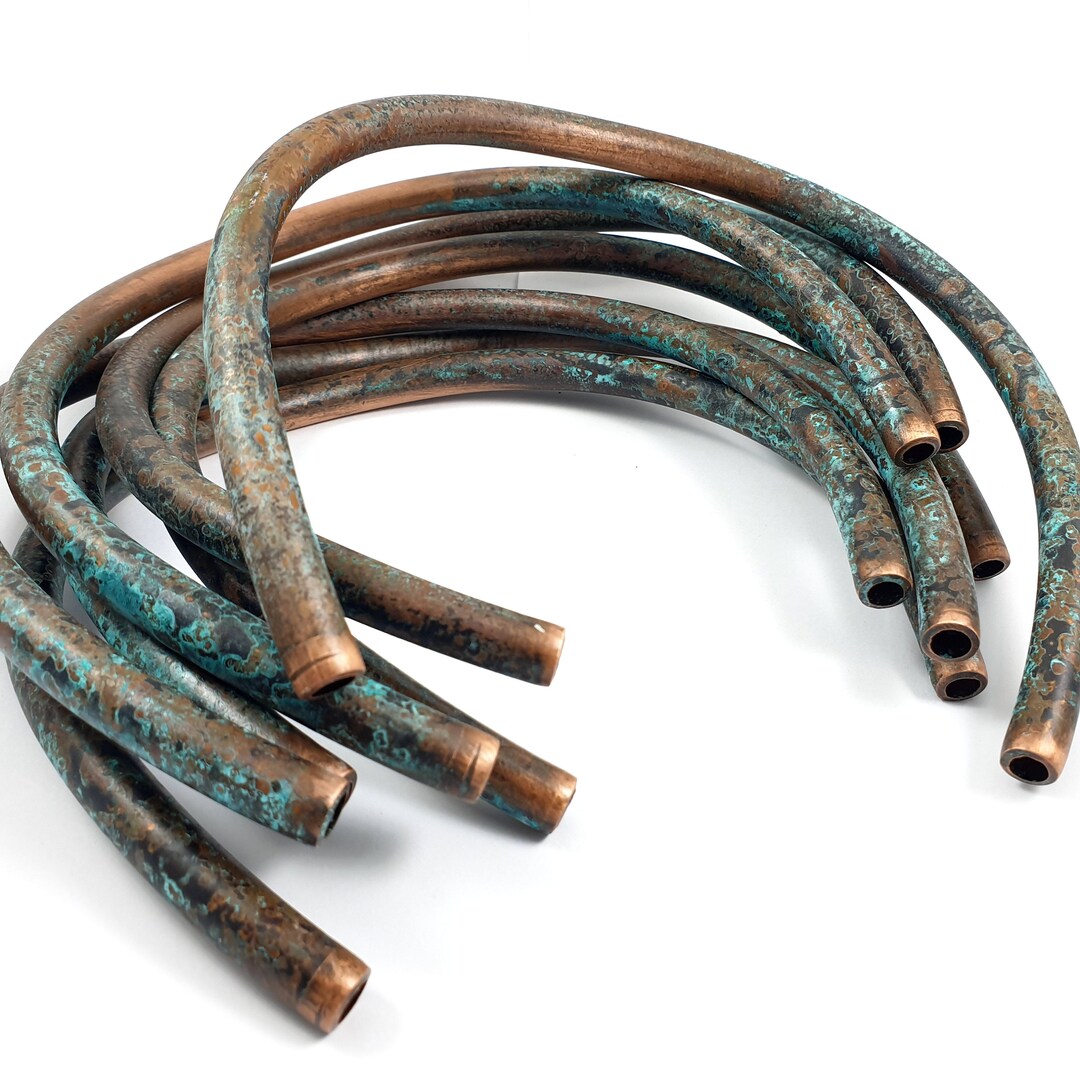 1ps Copper Collar Tube Large Curve Beading Leather Tube Organic Patina ...