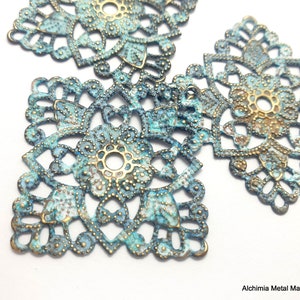 6ps Square Filigree Charm Brass Large Lace Connector Turquoise Rustic ...