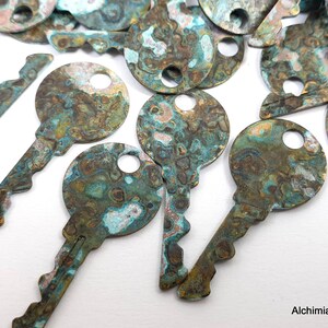 Key Charms 8 Blanks Raw Brass Aqua Green Verdigris Patina for - Etsy