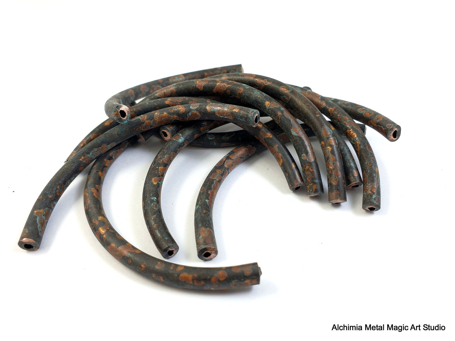 Curved Copper Tubes Vintage Rustic Turquoise Patina for - Etsy